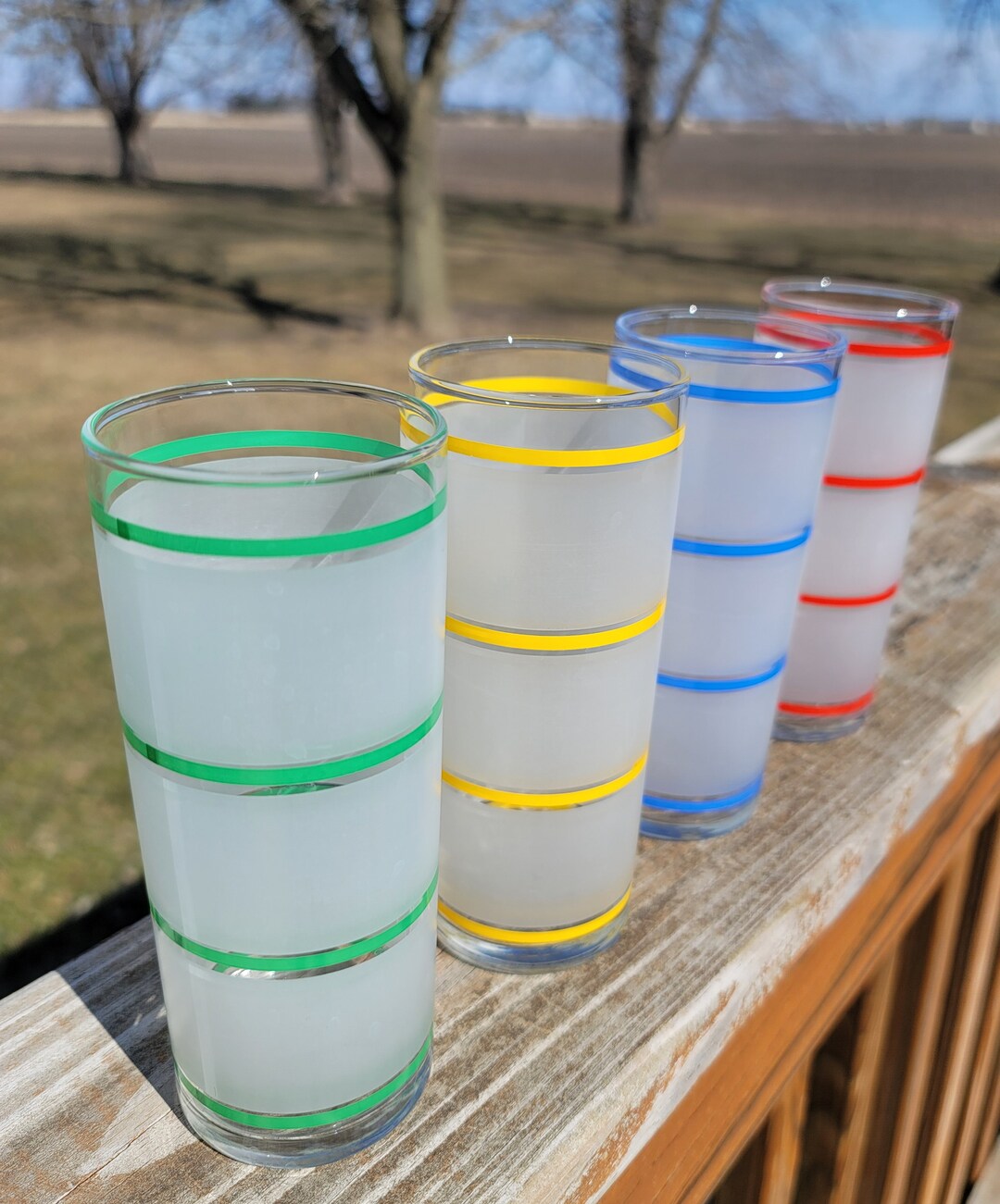 Vintage 1970s Libbey Striped Glass Tumblers, Set of 4 Colorful Glass ...