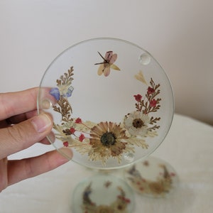 Vintage Dried Flower Glass Coasters Set of 4 Pressed Flower - Etsy