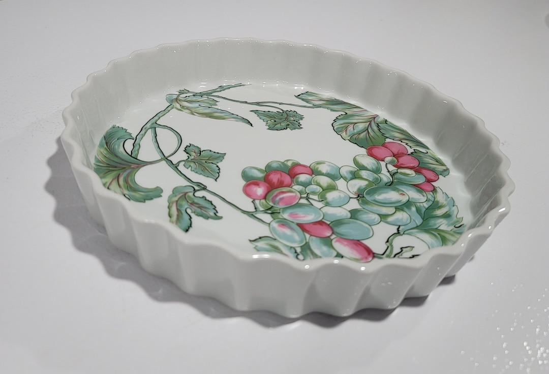 Vintage French Porcelain Quiche Dish, Vtg Dinnerware, Grape Kitchen ...