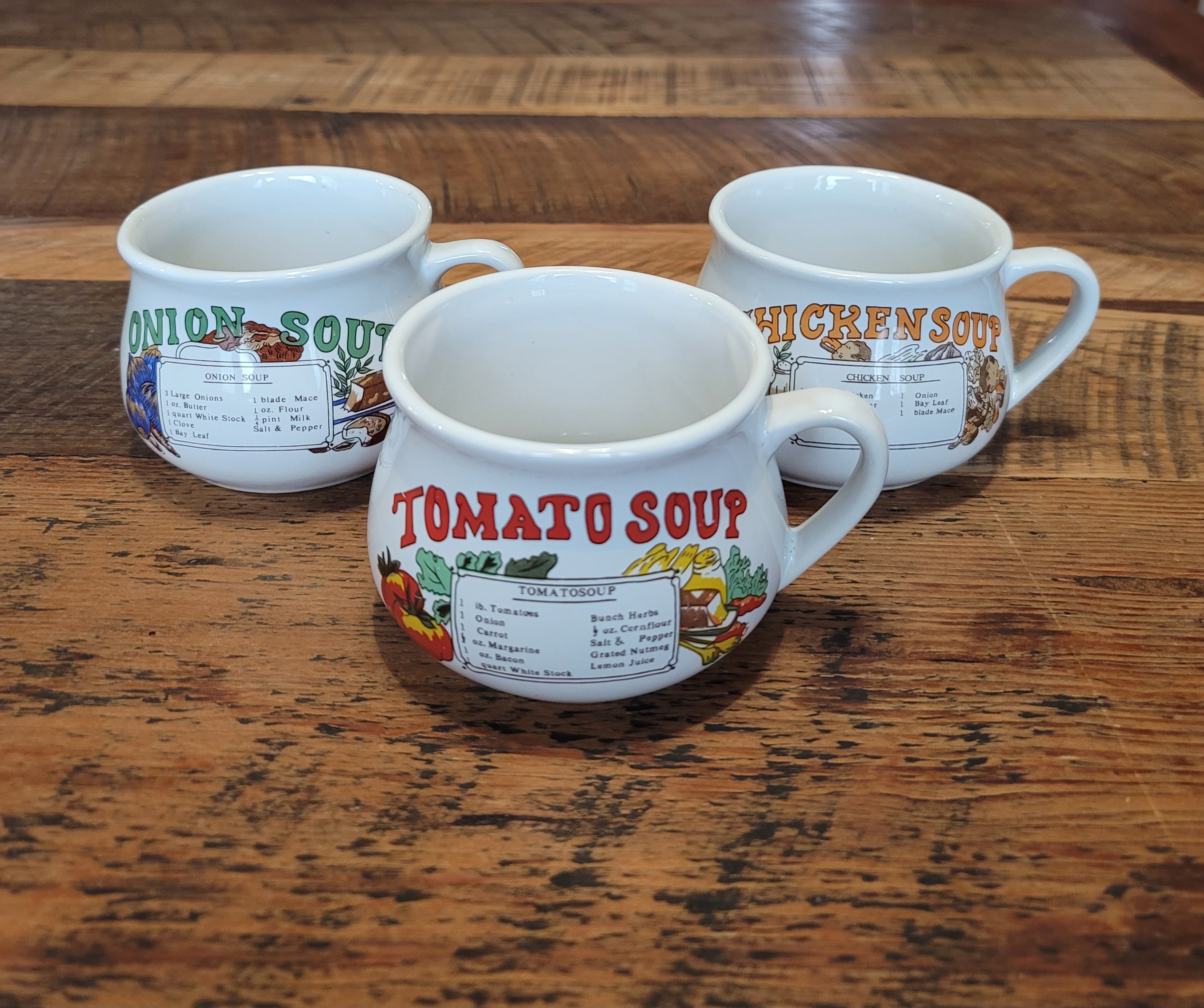 Vintage Soup Mugs, Chicken Soup, Tomato Soup, Onion Soup, Mcm Kitchen ...