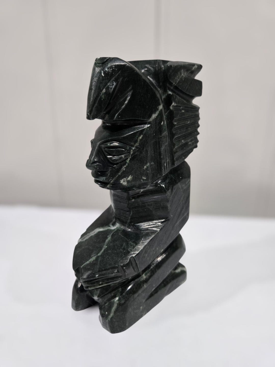 Vintage Obsidian Chac Mool, Green Stone Sculpture, Aztec Mayan Hand ...