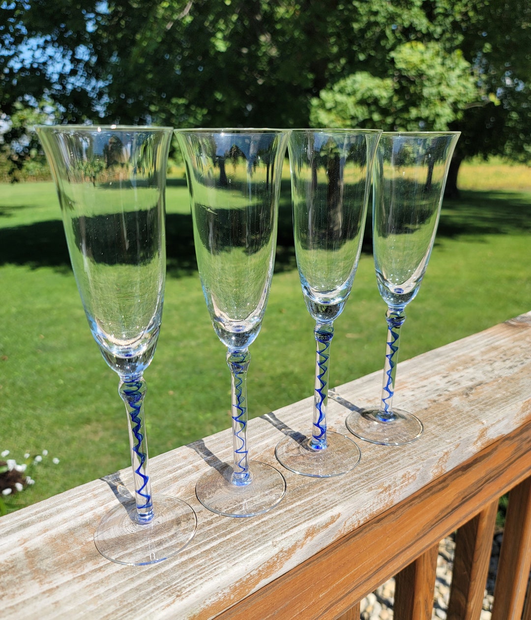 Set of 4 Vintage Champagne Flutes, Retro Cordial Glasses, Unique ...