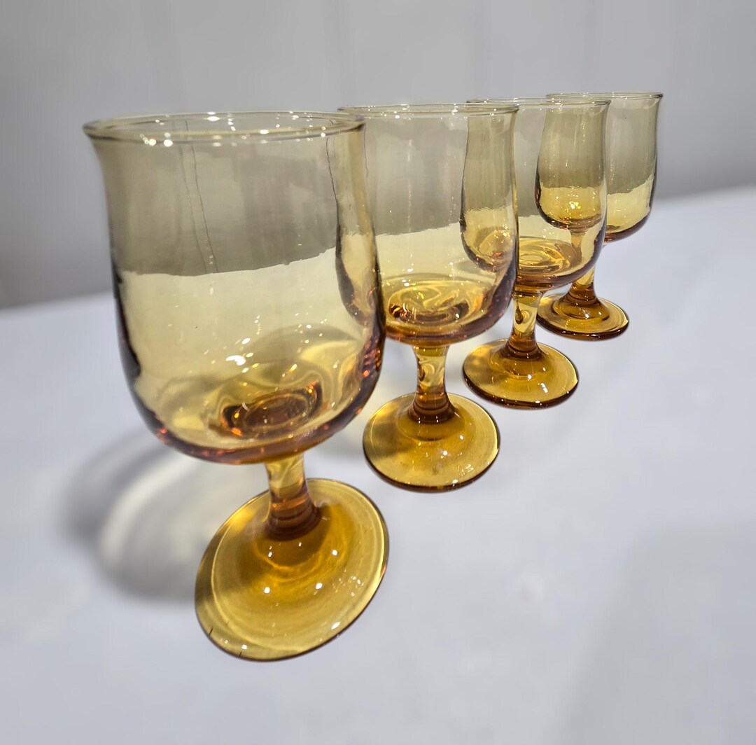 Vintage Set of 4 Libbey Wine Glasses, Yellow Amber Colored Wine Glasses ...