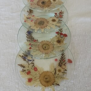 Vintage Dried Flower Glass Coasters Set of 4, Pressed Flower Decor, Mcm ...