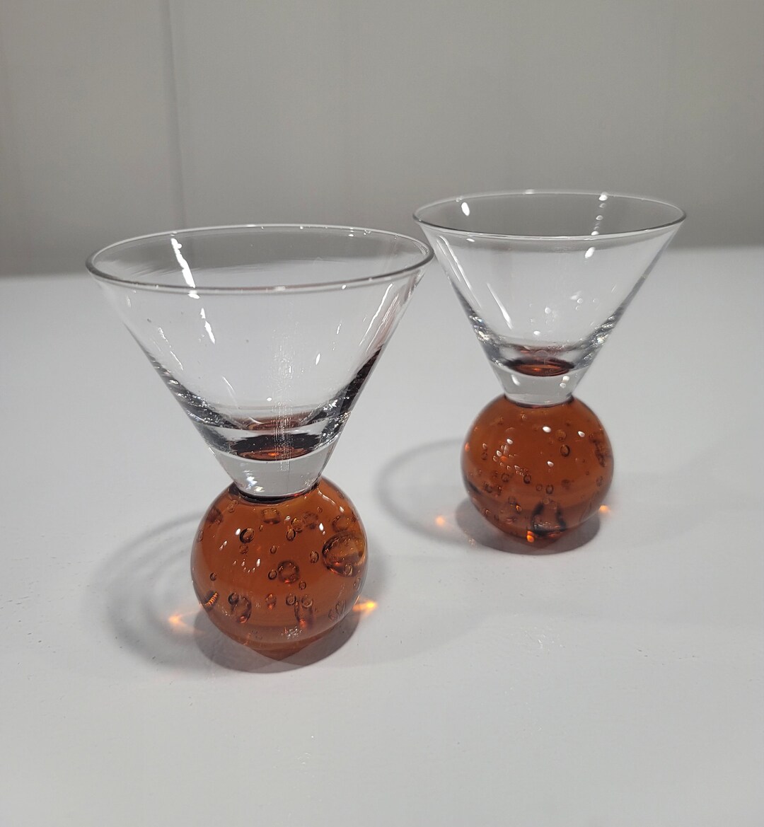 Pair of Memphis Style Martini Glasses, Ball Martini Glasses, Amber ...