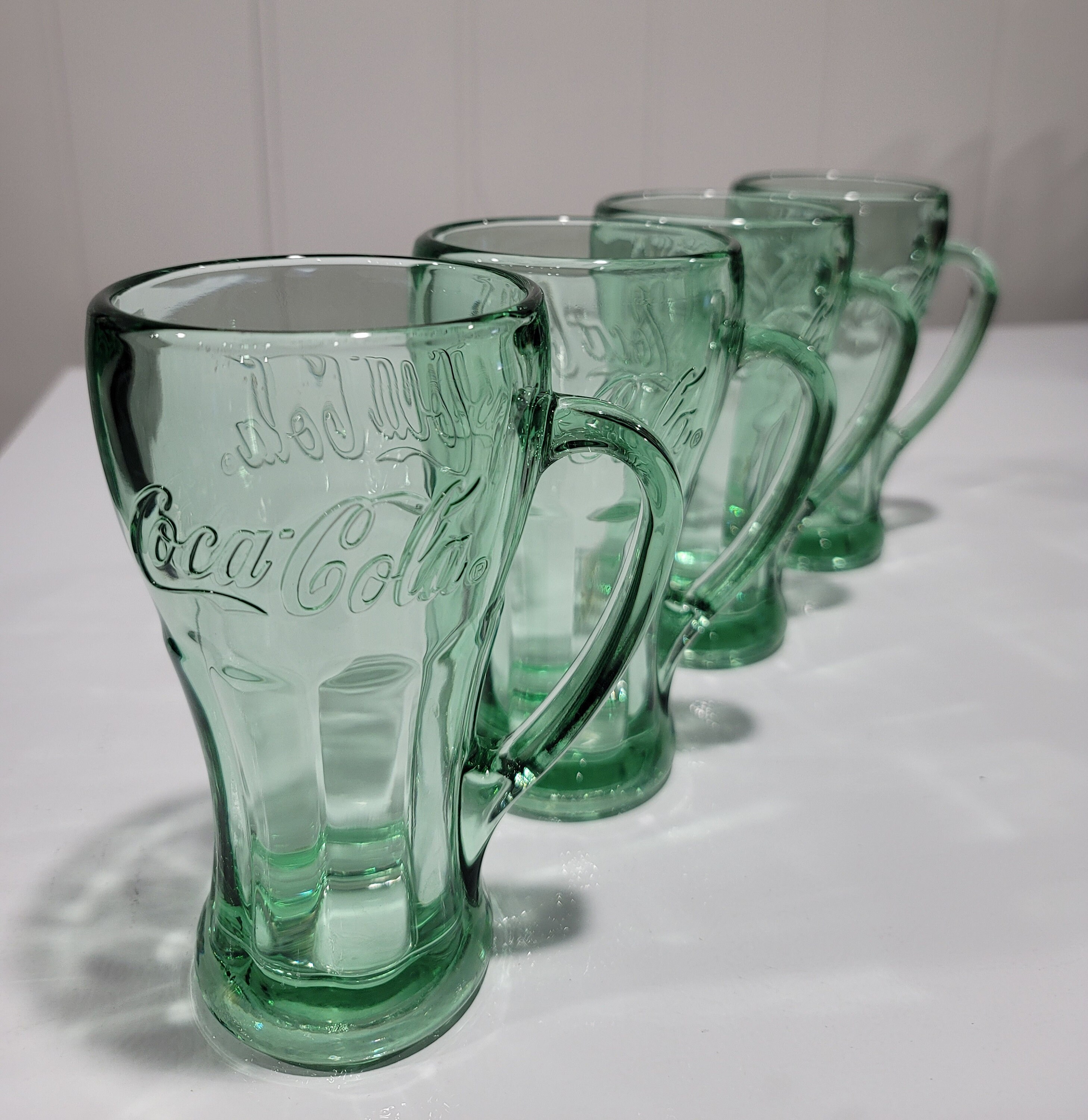 Vintage Libbey Coca Cola Green Glass Mugs Vtg Set Of 4 Heavy Water Glasses Mcm Colored