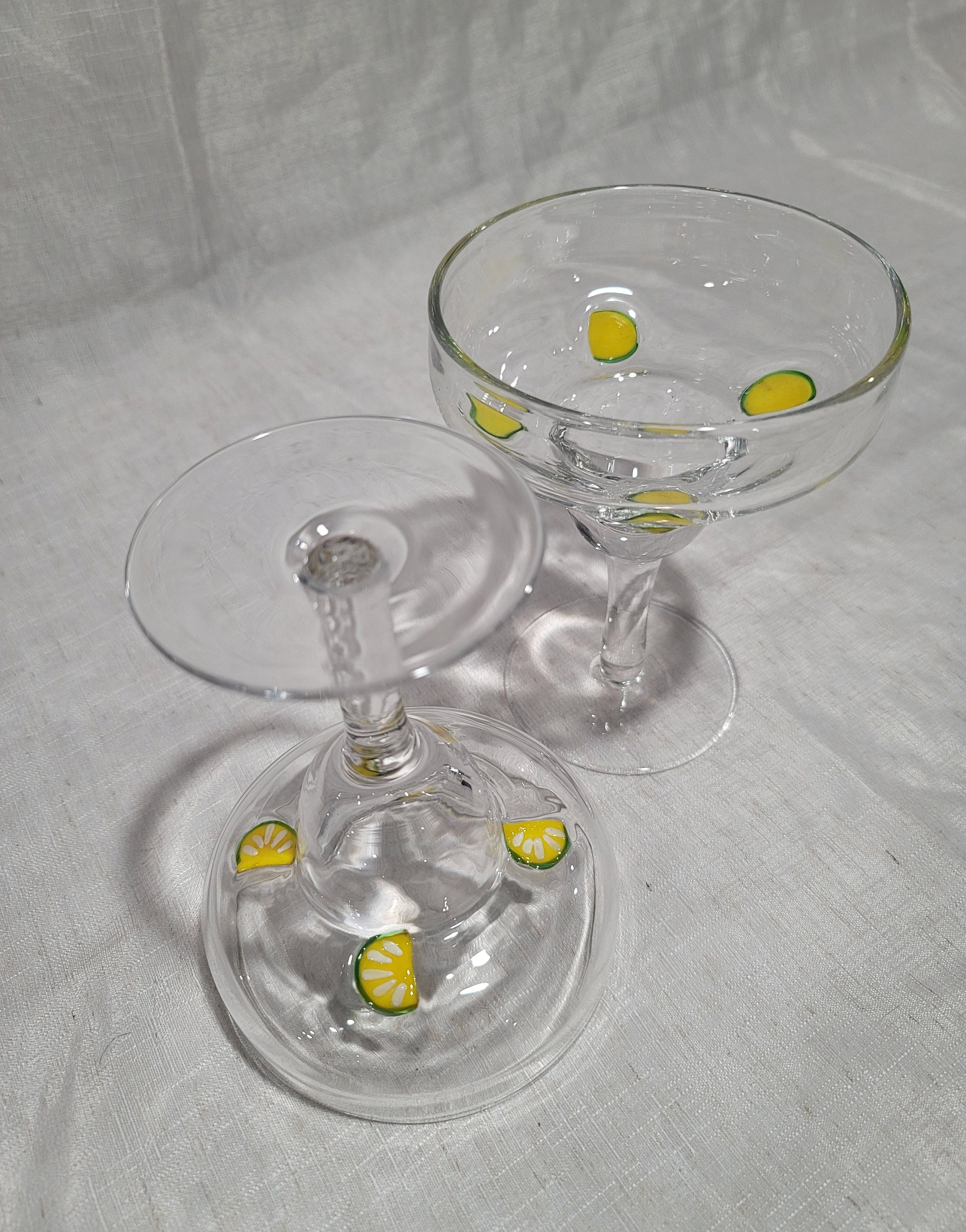 Lemon Margarita Glasses, Hand-blown Cocktail Glasses, Fused Glass Fruit ...