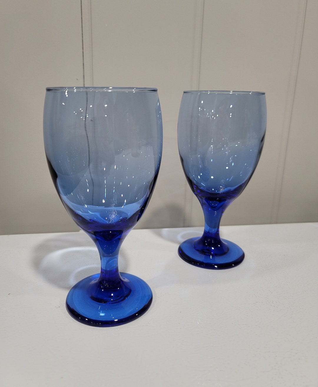 Vintage Libbey Water Goblets, Mcm Cobalt Blue Wine Glasses, Collectible ...