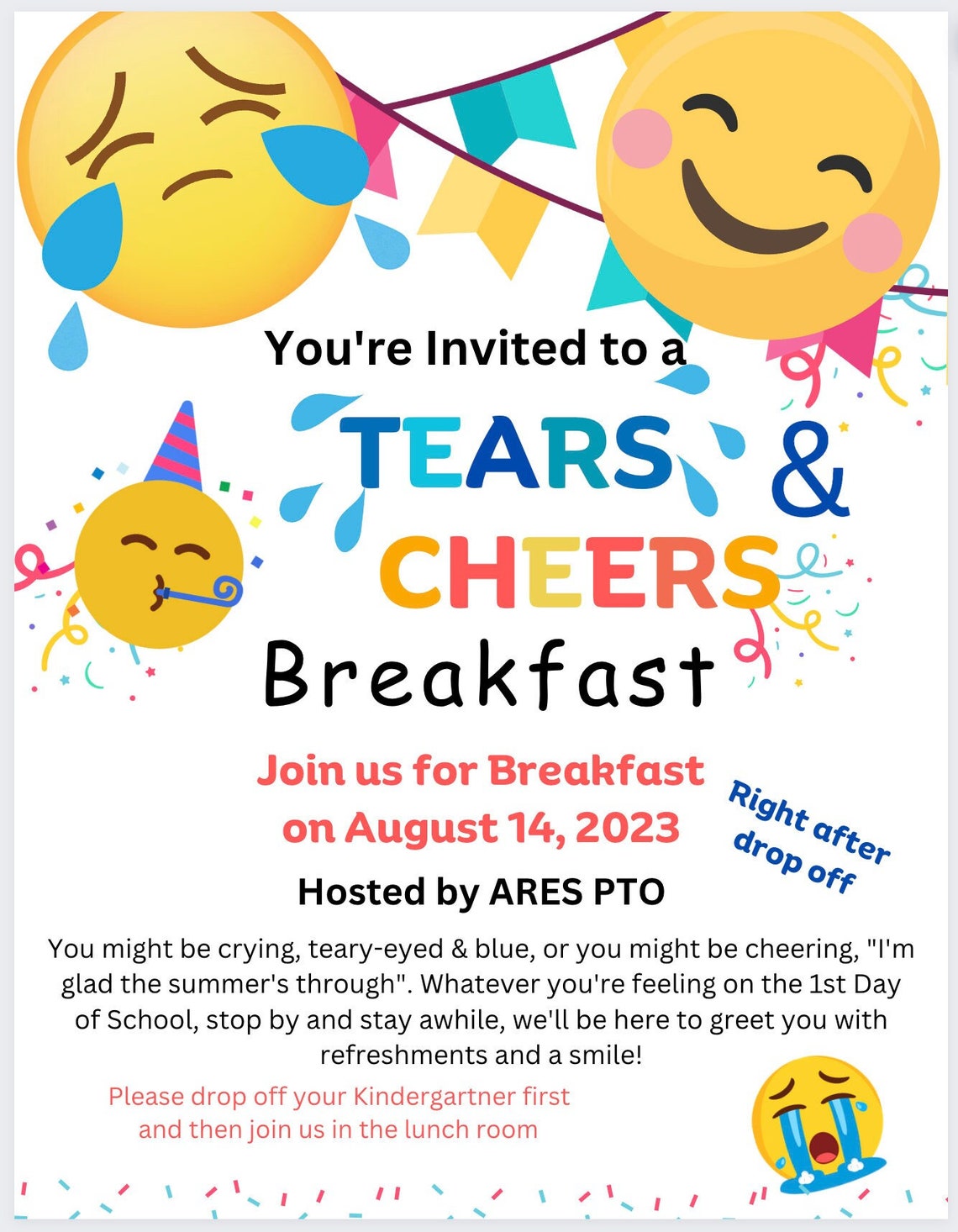 EDITABLE Emoji Tears& Cheers Kindergarten Flyer Invitation - PTO ...
