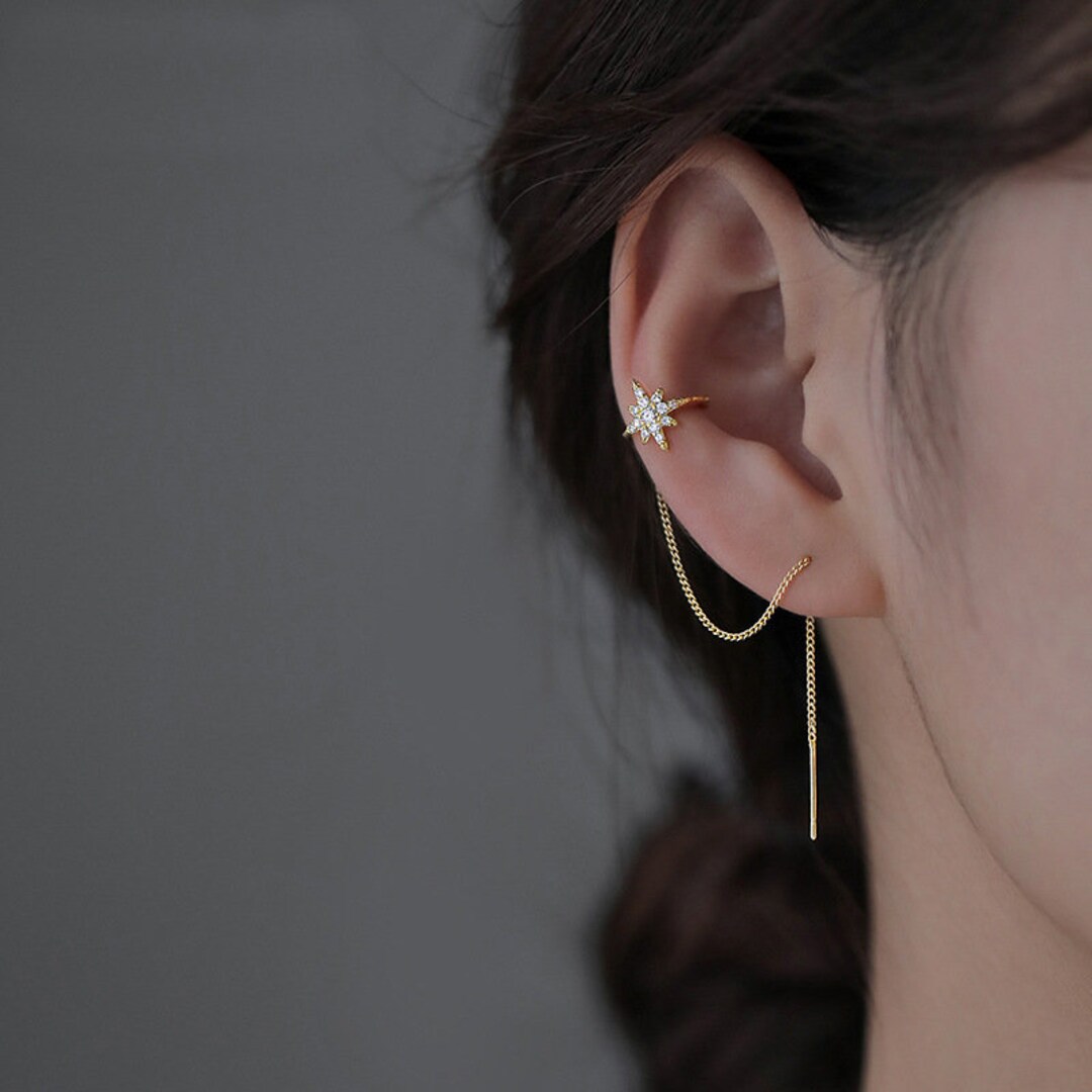 Ear Cuff Star Chain Earringscz Star Dangling Earringchain - Etsy