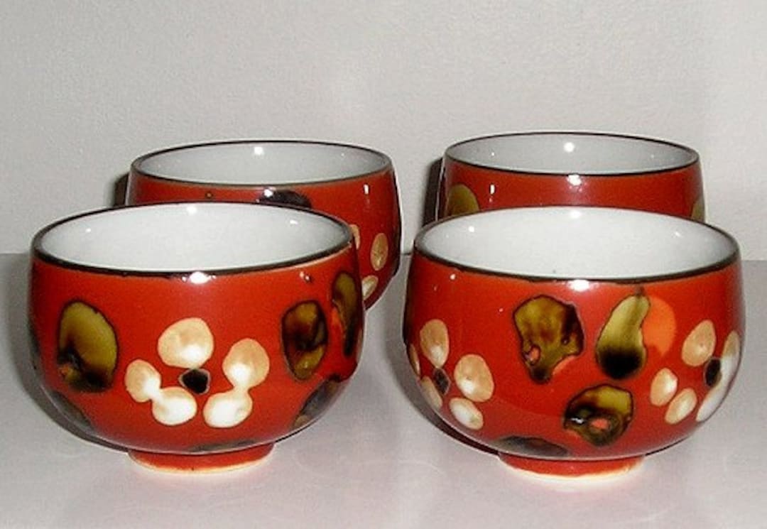 Nihon Ocha Japanese Green Tea Cup Bowls Traditional Style in Set of 4 ...