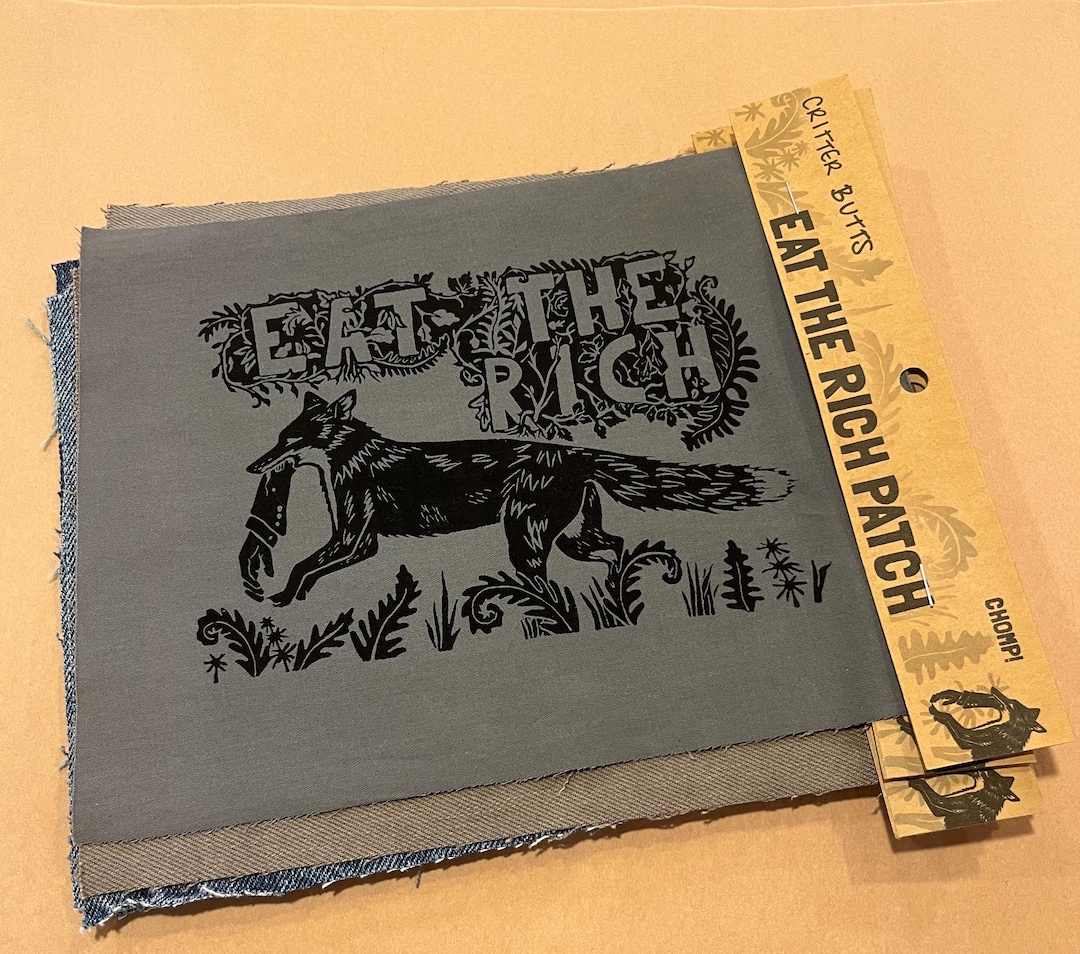 Eat the Rich - Thrifted Denim Patch, Screen Printed, Anarchist Fox - Etsy