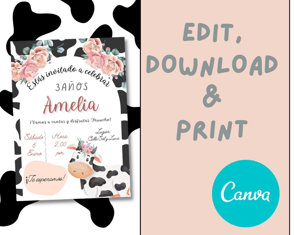 Vaca Lola Birthday Invitation | Personalized Invite | Custom Cow Theme ...