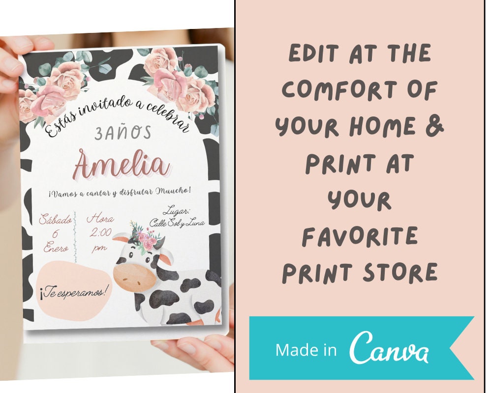 Vaca Lola Birthday Invitation | Personalized Invite | Custom Cow Theme ...