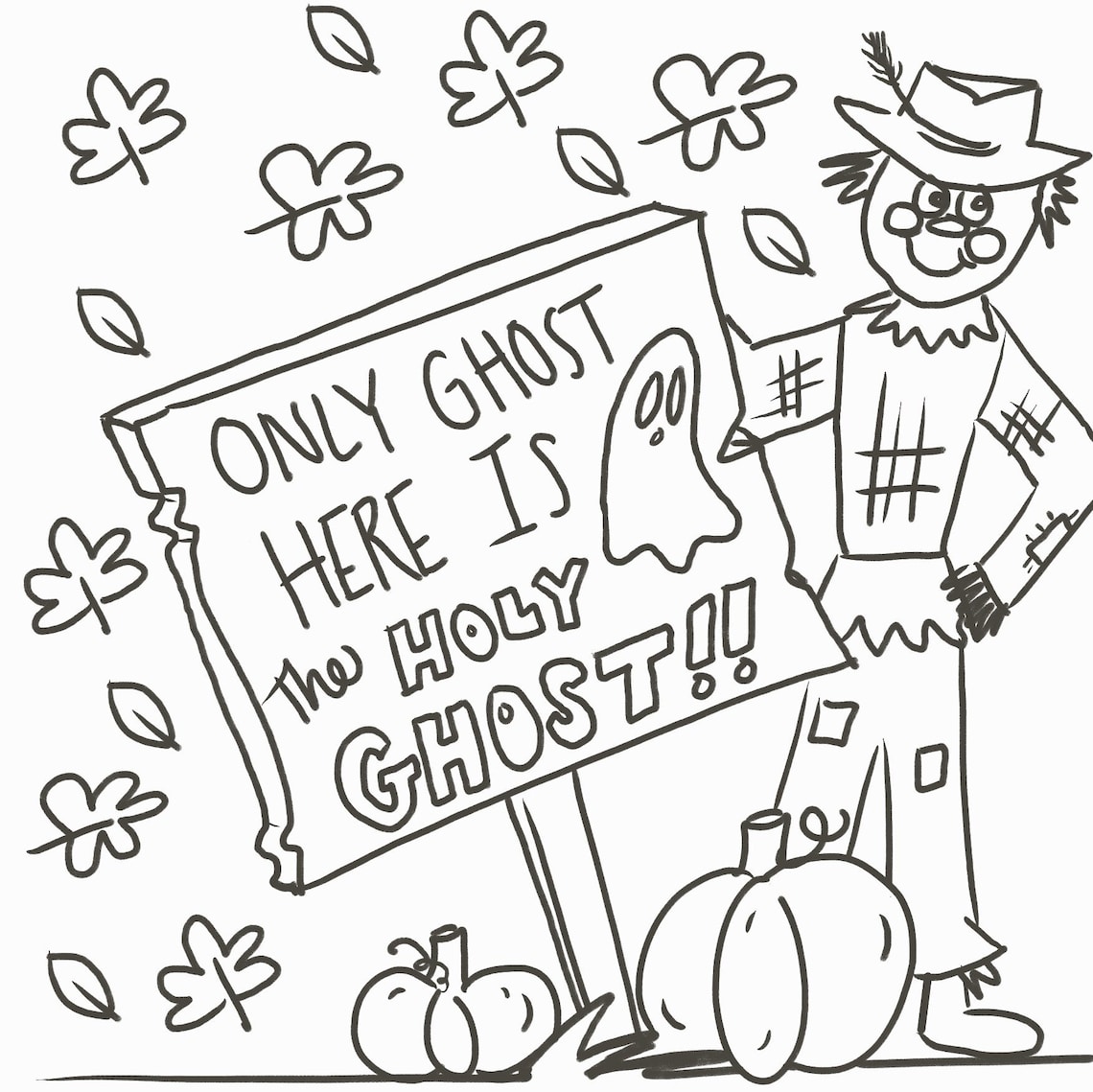FALL - Holy Ghost - Coloring Page - Scarecrow - Pumpkins - Leaves ...
