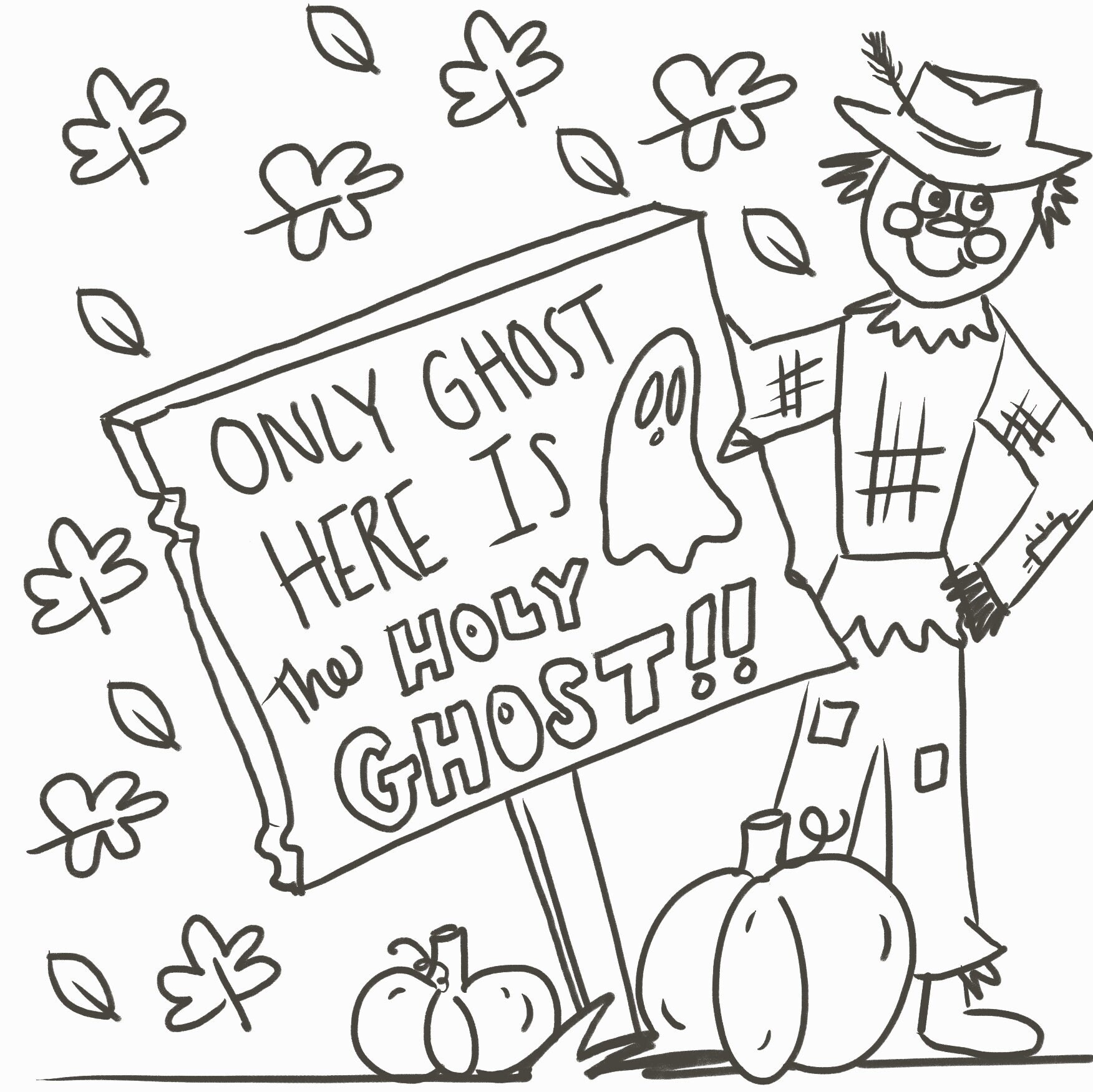 FALL Holy Ghost Coloring Page Scarecrow Pumpkins Leaves Sunday School ...