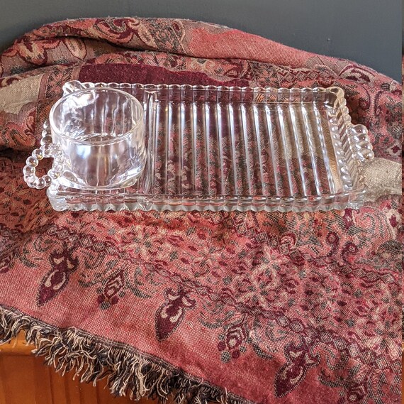 Snack Glass Divided Tray 2 Vintage Anchor Hocking Pressed Glass ...