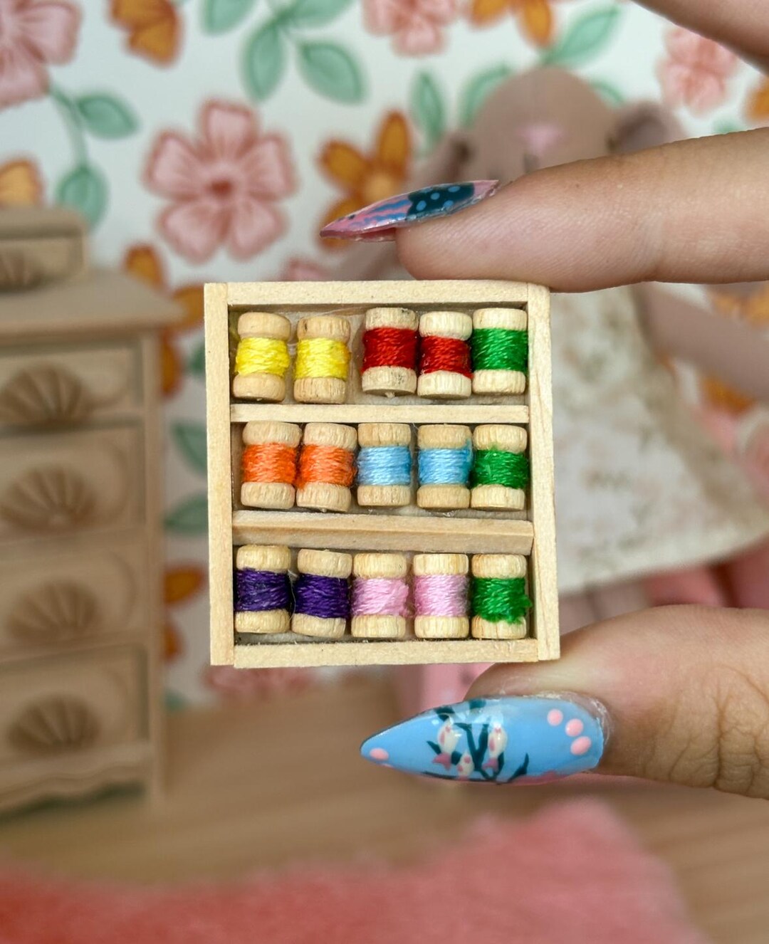 Miniature Wooden Spool Thread Box: Dollhouse Accessory - Etsy