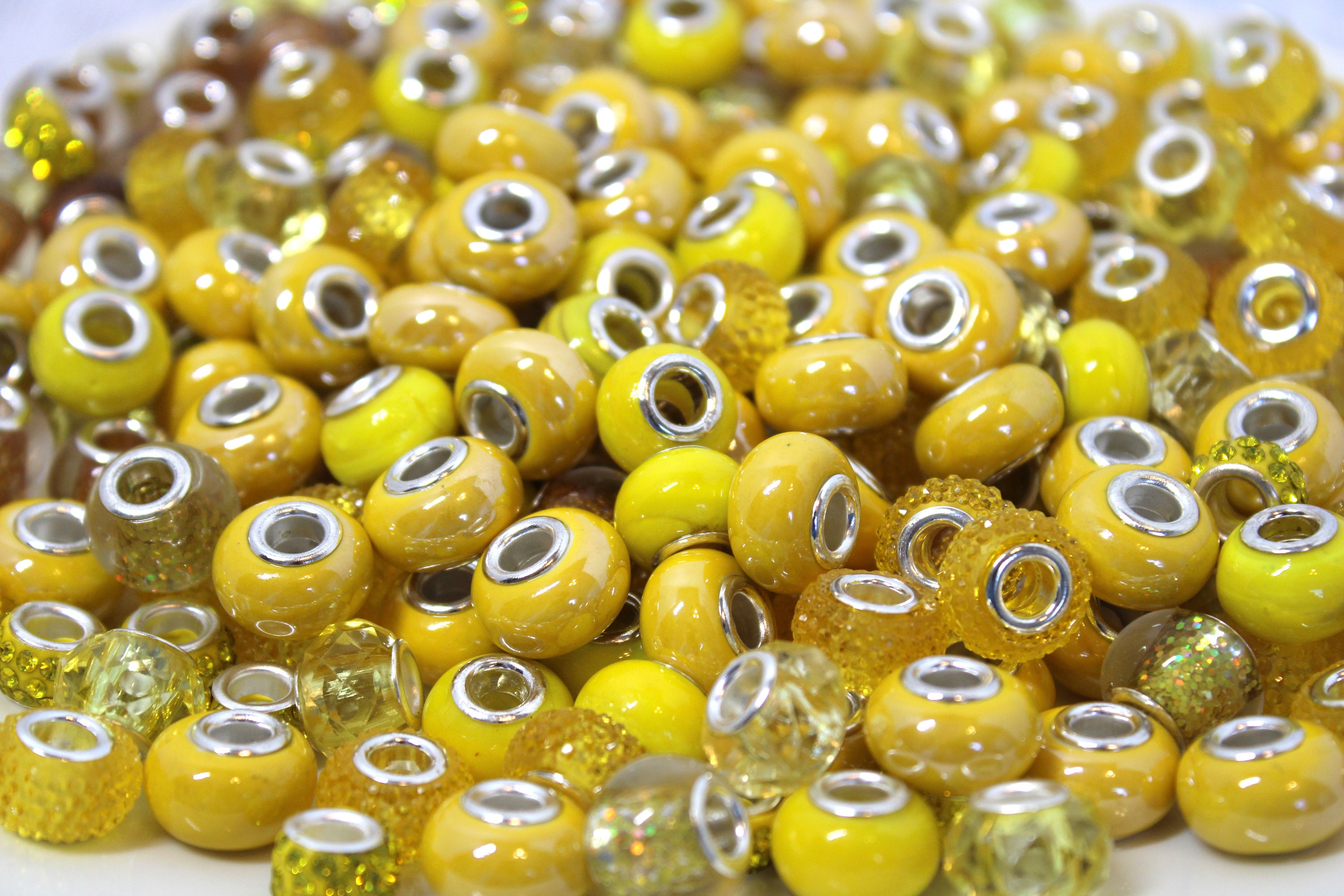 100 Assorted Yellow Large Hole Beads Jewelry Making, Glass Beads, - Etsy