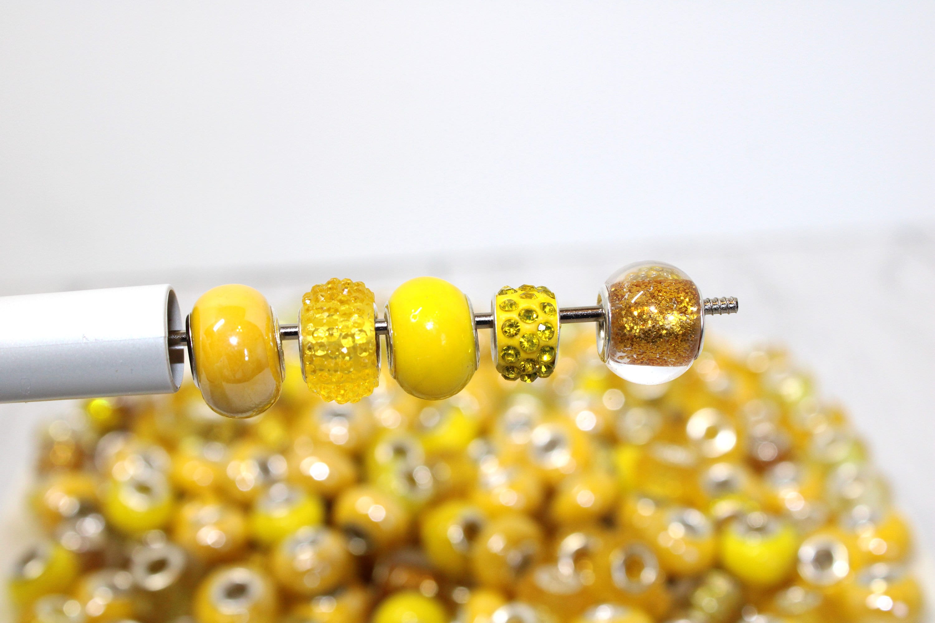 100 Assorted Yellow Large Hole Beads Jewelry Making, Glass Beads, - Etsy