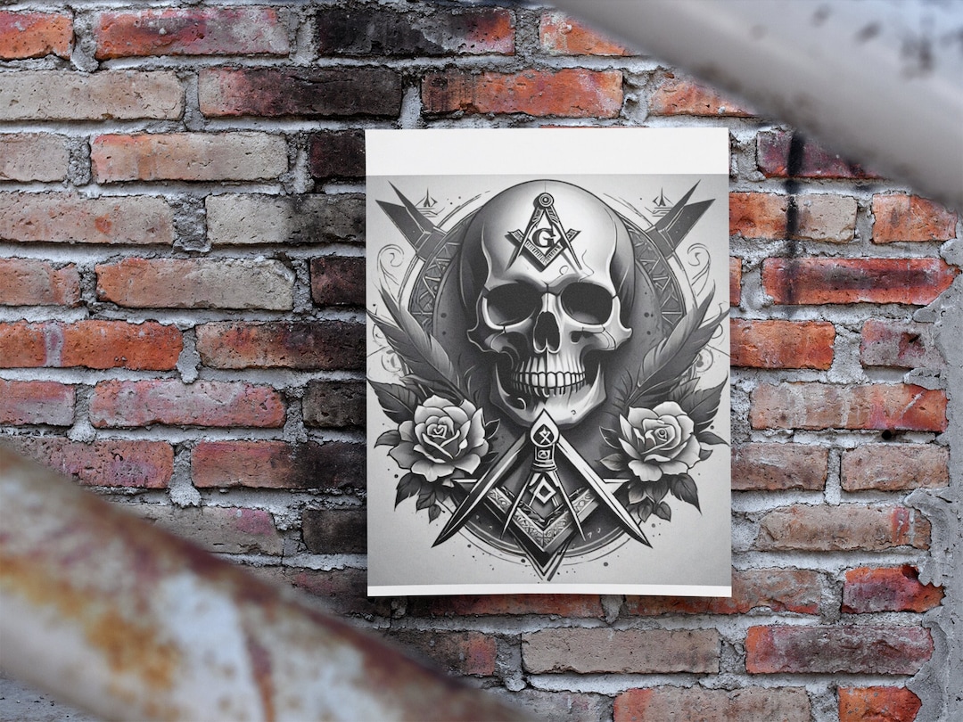 Masonic Skull and Bones Poster // Freemason// Black White Skull ...