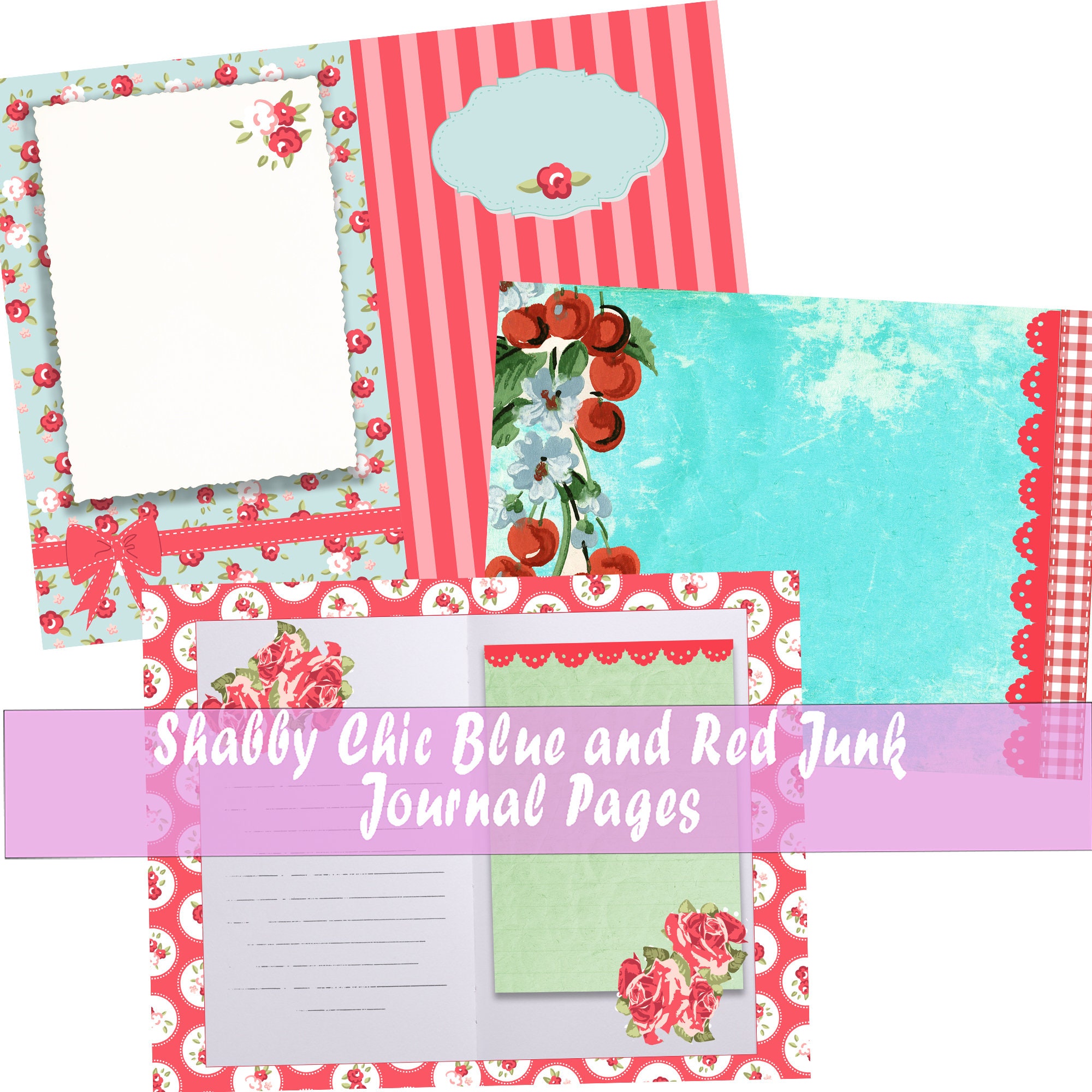 Shabby Chic Junk Journal Pages, Red and Blue Junk Journal - Etsy