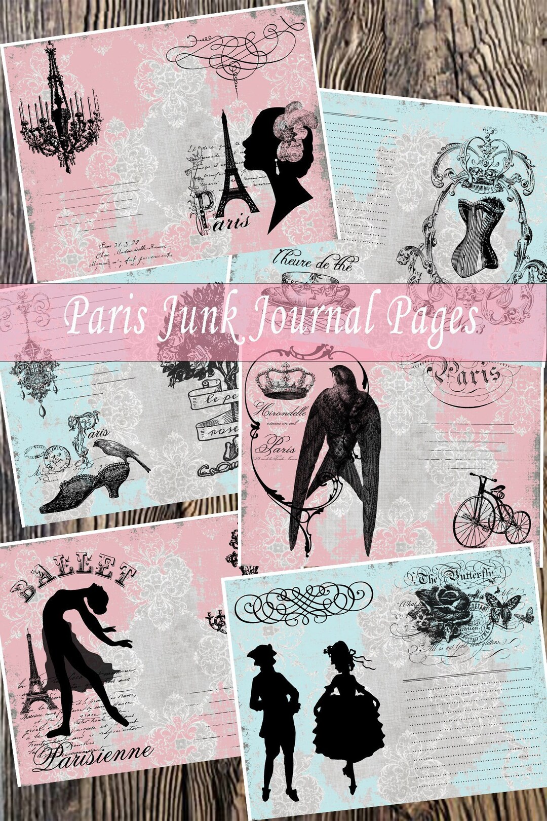 Paris Junk Journal Pages, Pink Paris Journal, French Printable Paper ...