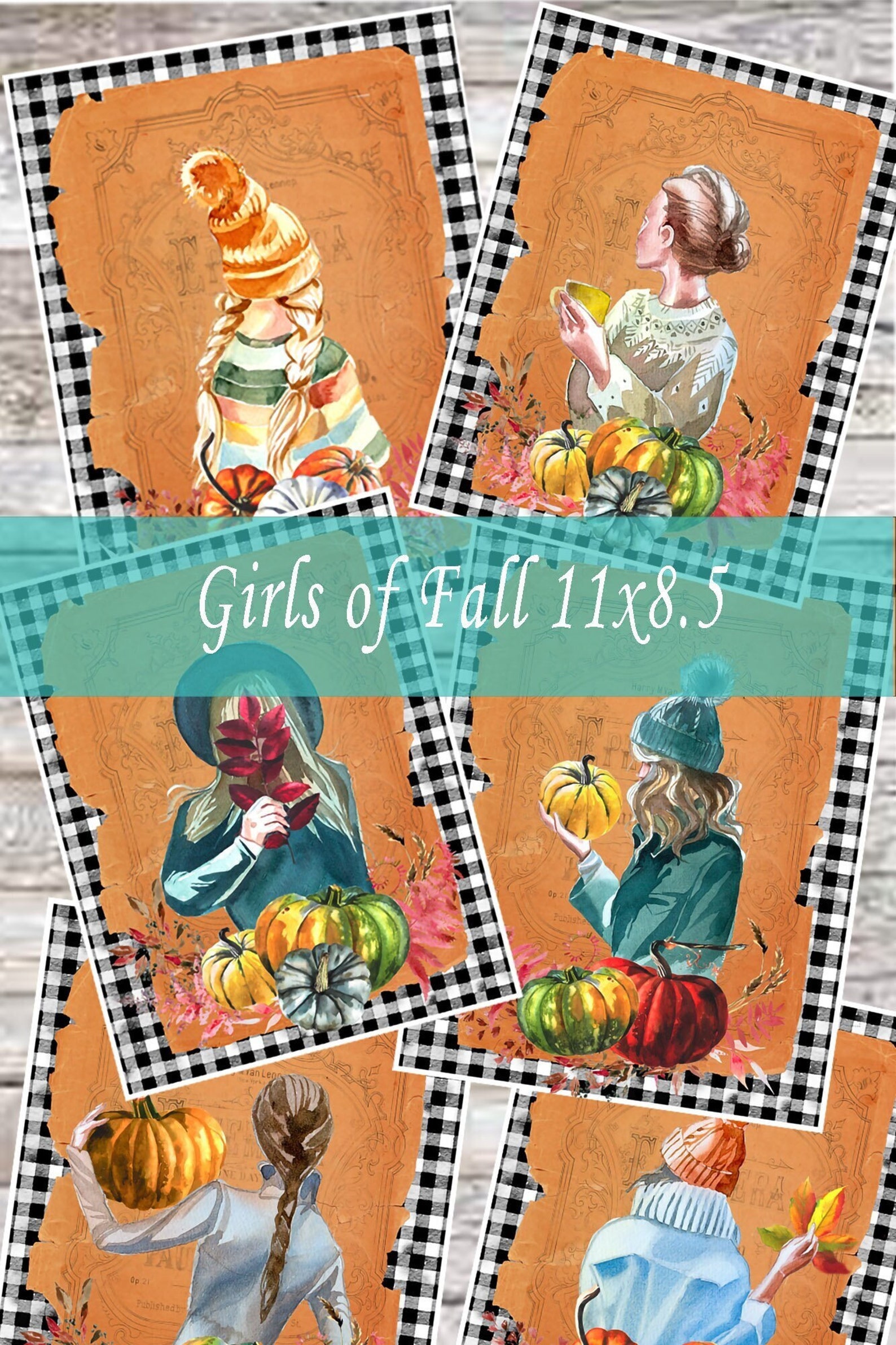 Girls of Autumn Printable Paper Pack, Collage Paper, Paper Craft Kit ...