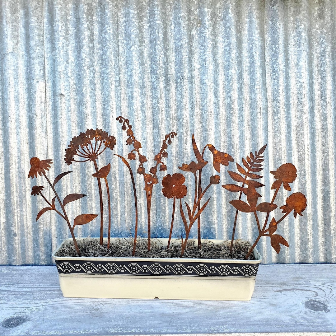 Set of 10 Rusted Metal Wildflowers – Echinacea Lily of the Valley ...