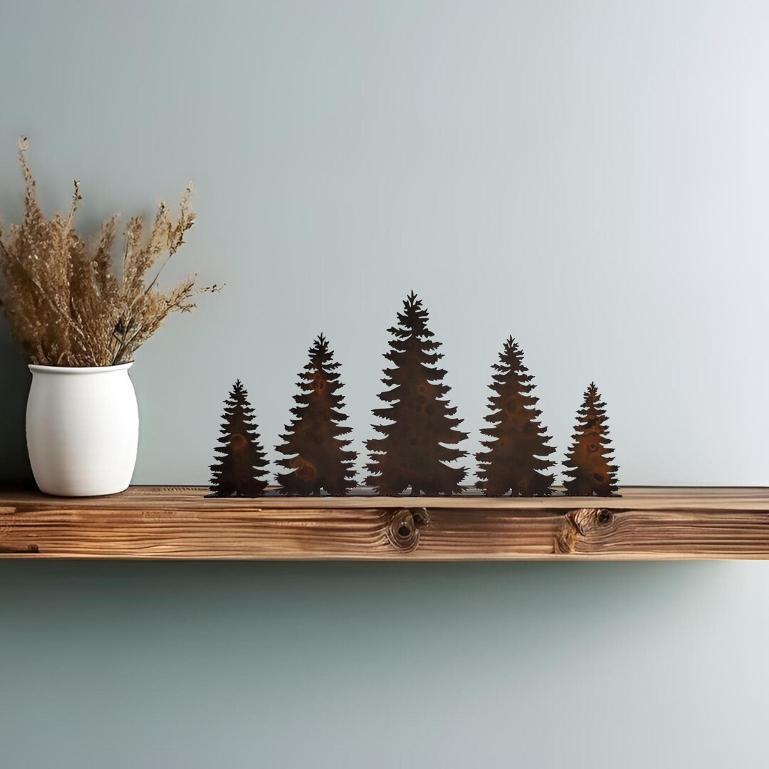 Rusted Metal Evergreen Tree Decor for Mantel or Shelf | Freestanding ...
