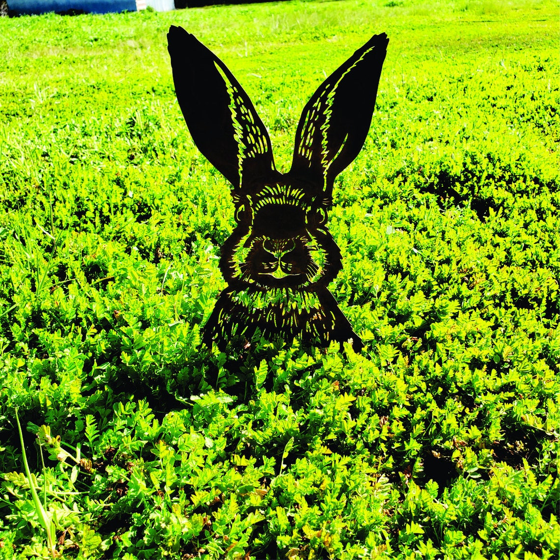 Rusted Metal Rabbit Yard Art Garden Stake - Etsy