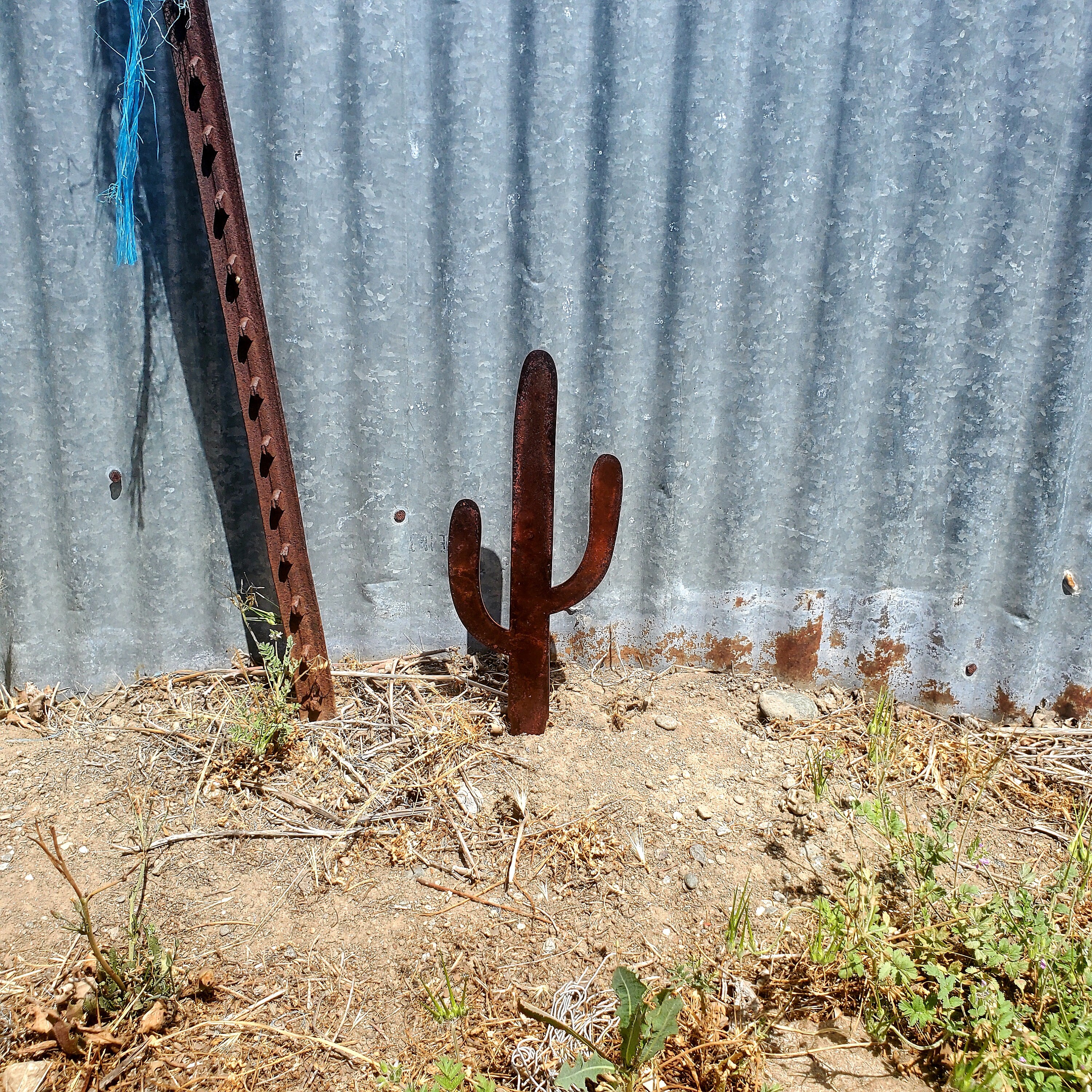 Metal Saguaro Cactus Yard Art | Rusty Desert Garden Stake | Rustic ...