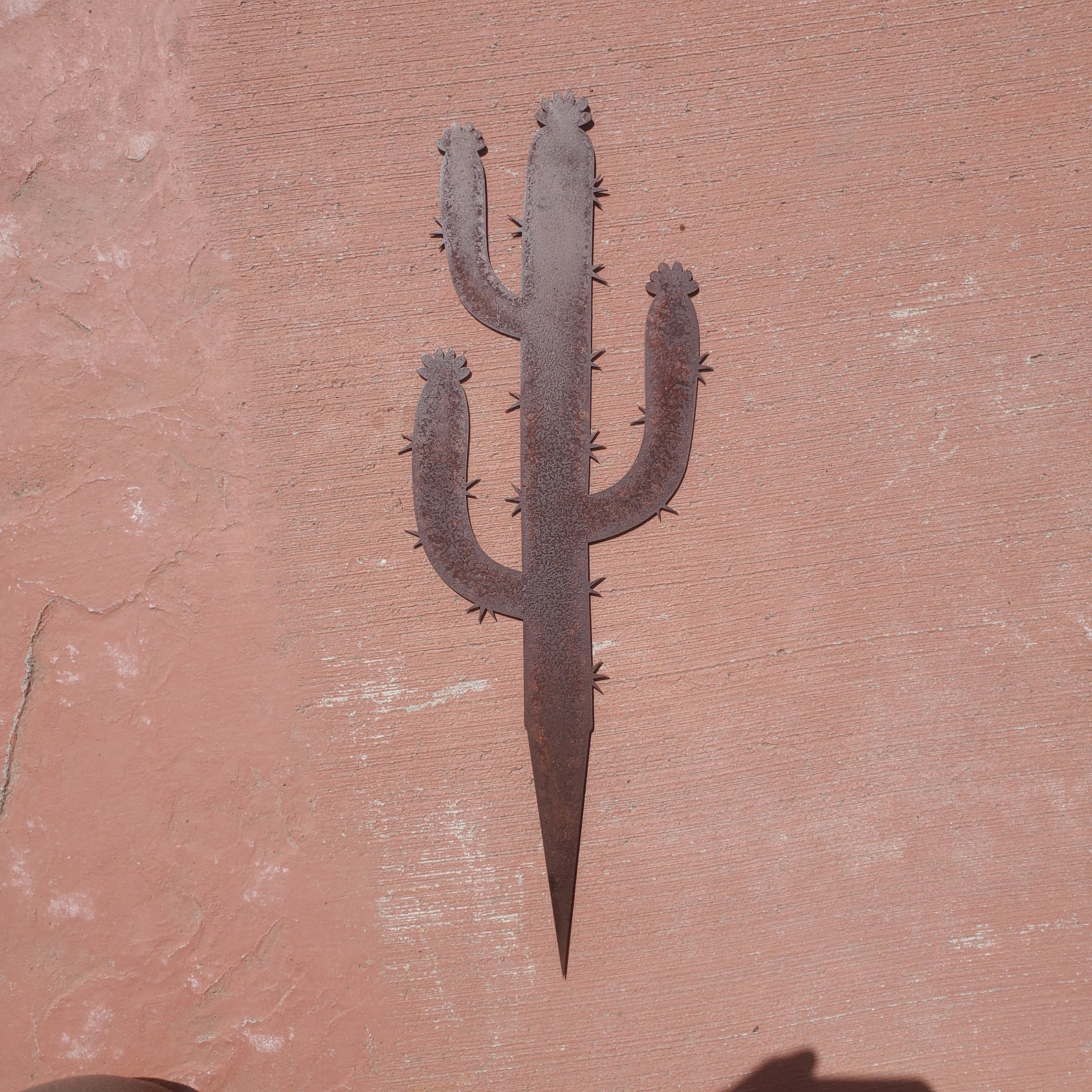 Metal Saguaro Cactus Yard Art | Rusty Desert Garden Stake ...