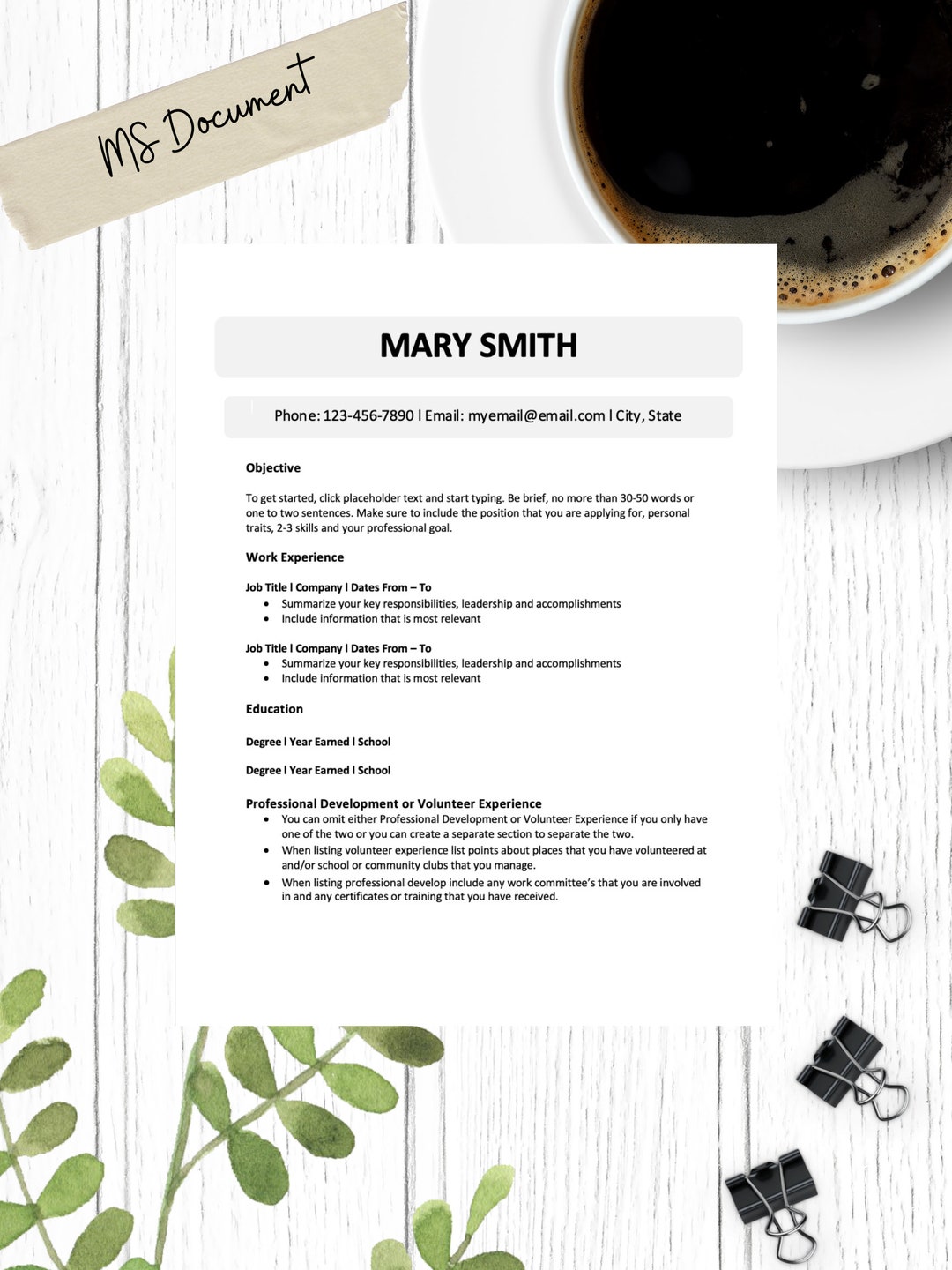 Minimalist- Simple Resume Template, MS Word Document - Etsy