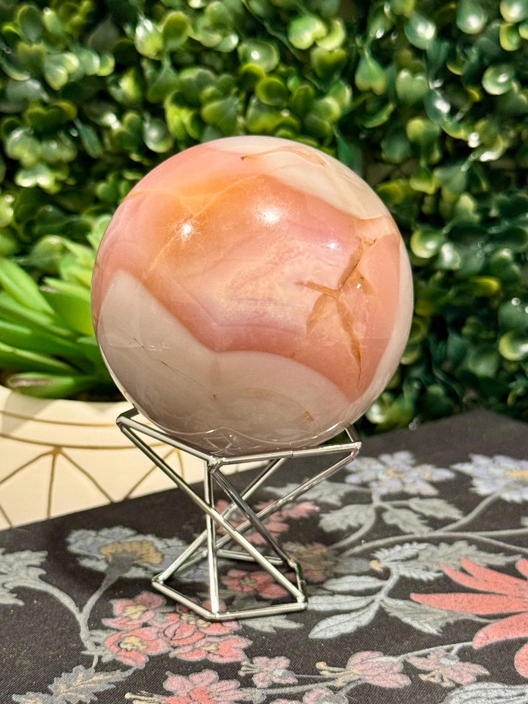 Large Jelly Agate Sphere With Natural Dragonfly Marking – Dreamy Pink ...