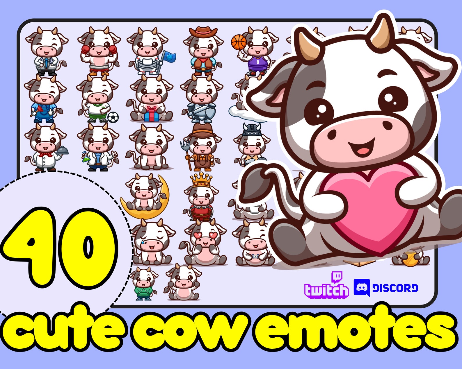 Cow Emotes! Cute Cow Twitch Emotes, Black and White Cow Emotes, Farm ...
