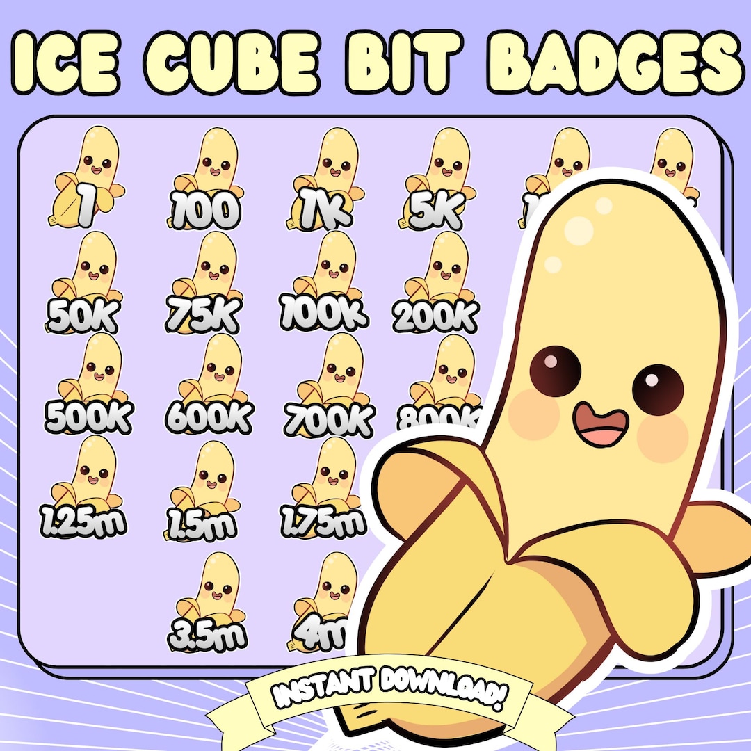 Banana Bit Badges, Twitch Bits Badges, Cute Food Bits Badges, Chibi Food Twitch Banana Bit ...