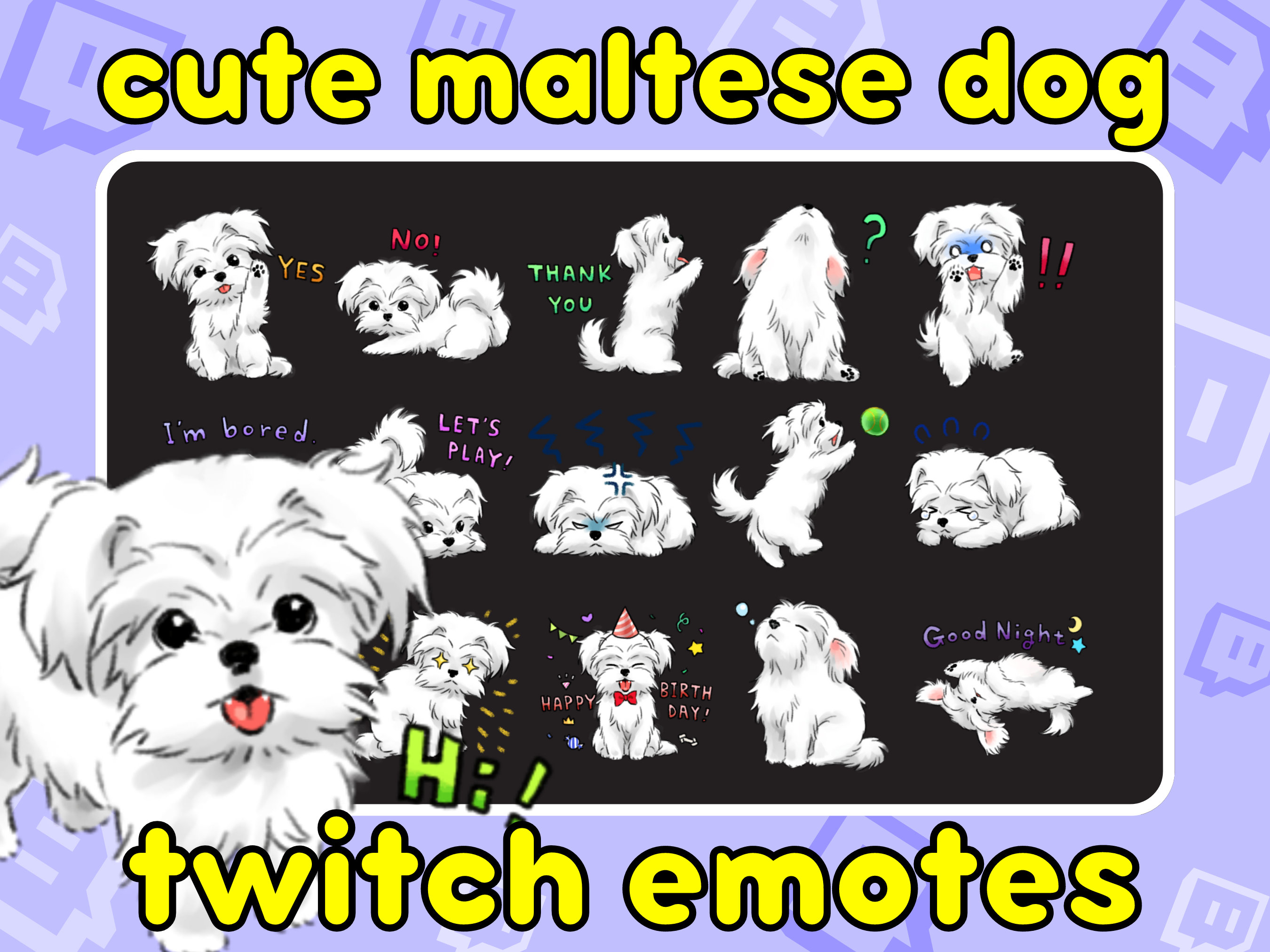 Maltese Twitch Emotes Bundle, Maltese Emotes, Chibi Dog Emotes, White ...