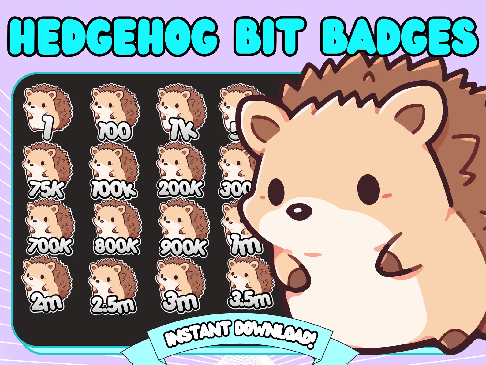 Hedgehog Twitch Bit Badges Twitch Bits Hedgehog Badges Hedgehog Sub ...