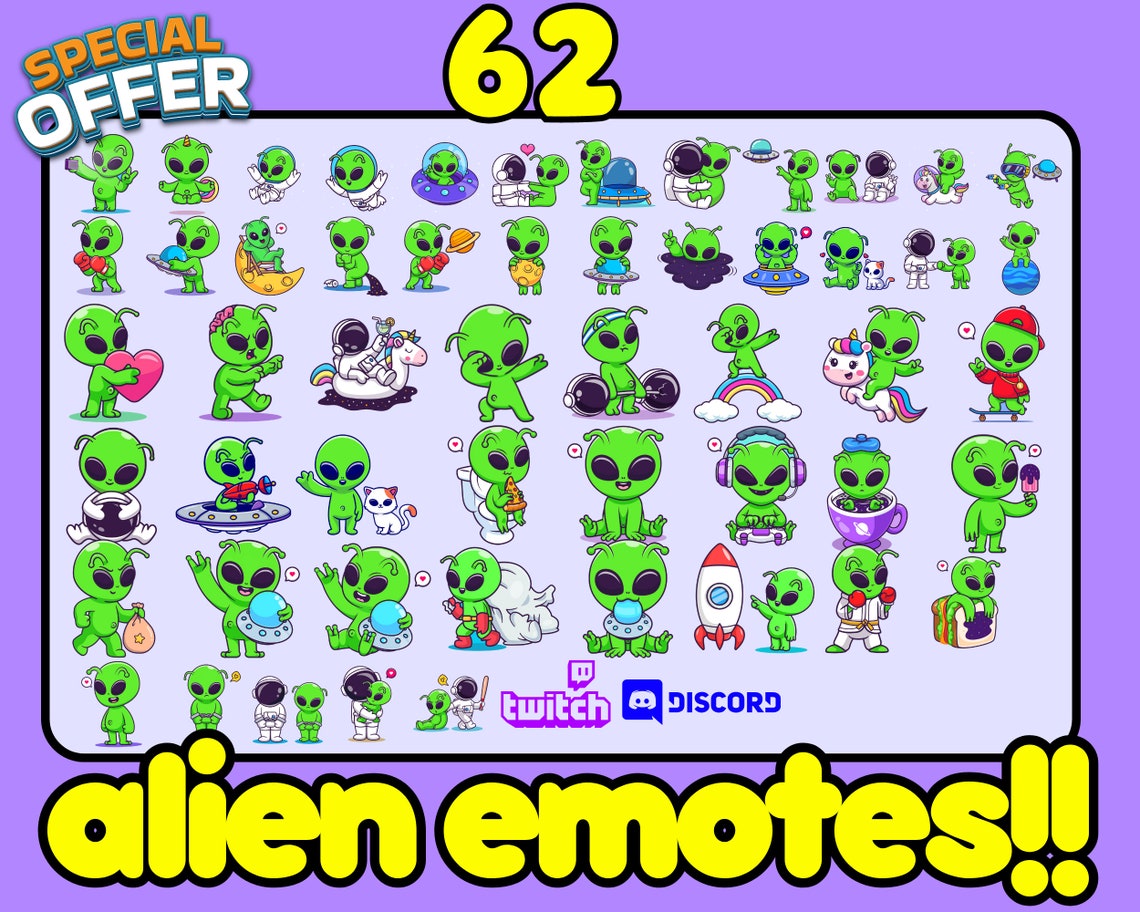 Alien Twitch Emotes, Cute Alien Emotes, UFO Emotes, Astronaut Discord ...