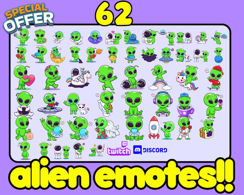 Alien Twitch Emotes, Cute Alien Emotes, UFO Emotes, Astronaut Discord ...