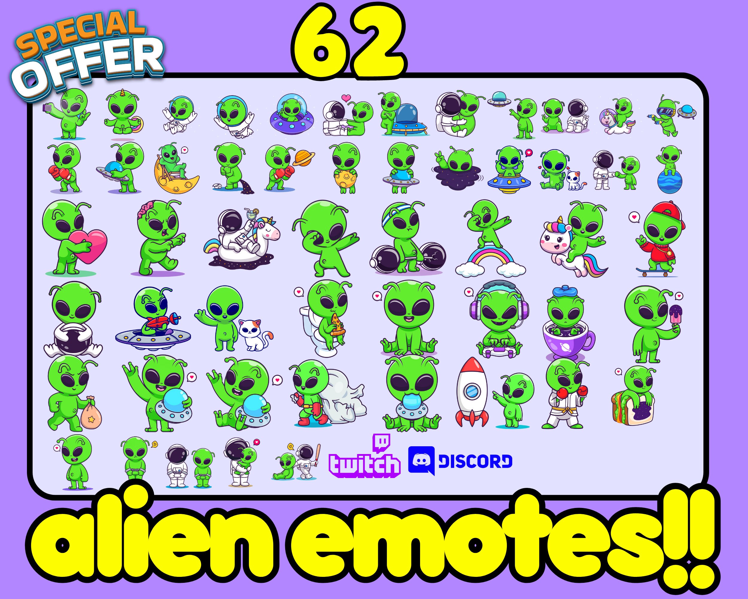 Alien Twitch Emotes, Cute Alien Emotes, UFO Emotes, Astronaut Discord ...