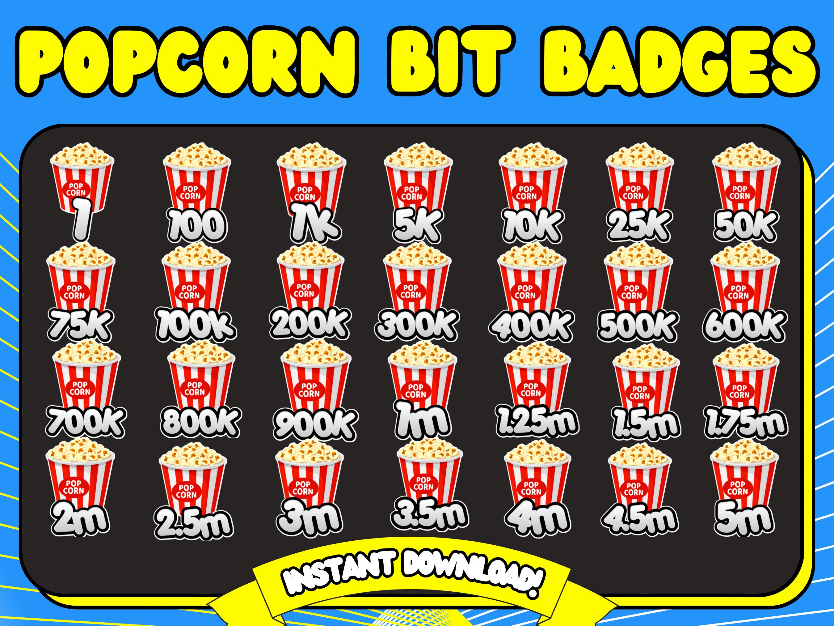 Popcorn Bit Badges, Twitch Bit Badges Popcorn, Fast Food Bit Badges ...