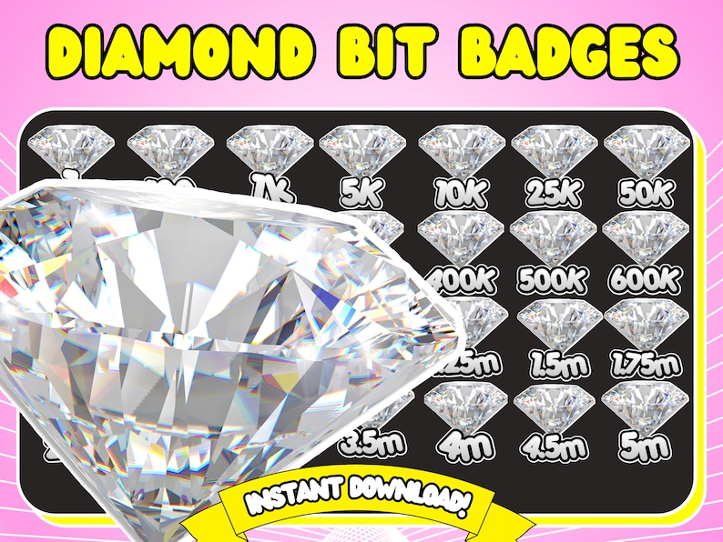 Diamond Bit Badges, Twitch Bits Badge Diamond, Cute Jewel Bits Badges ...