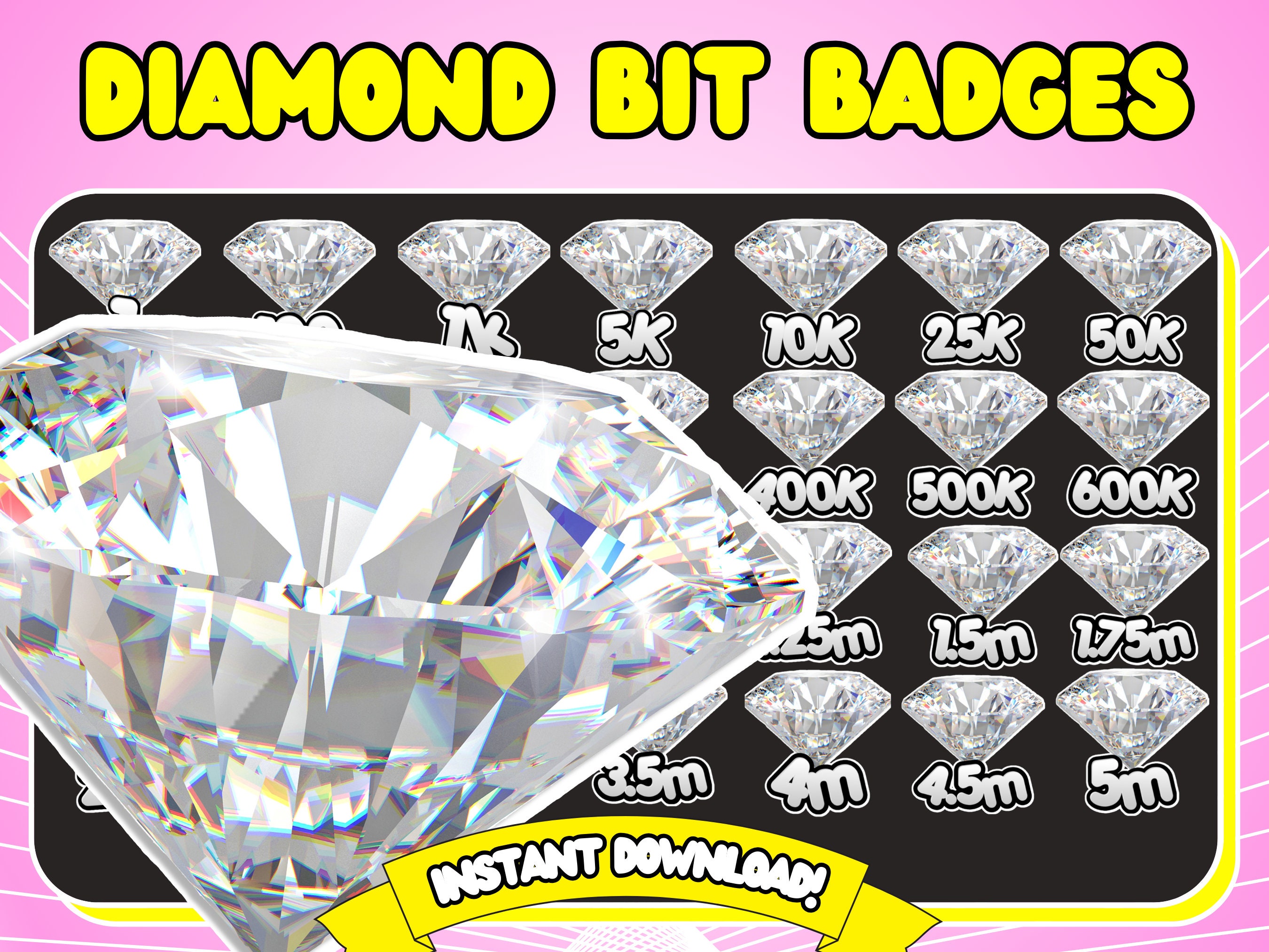 Diamond Bit Badges, Twitch Bits Badge Diamond, Cute Jewel Bits Badges ...