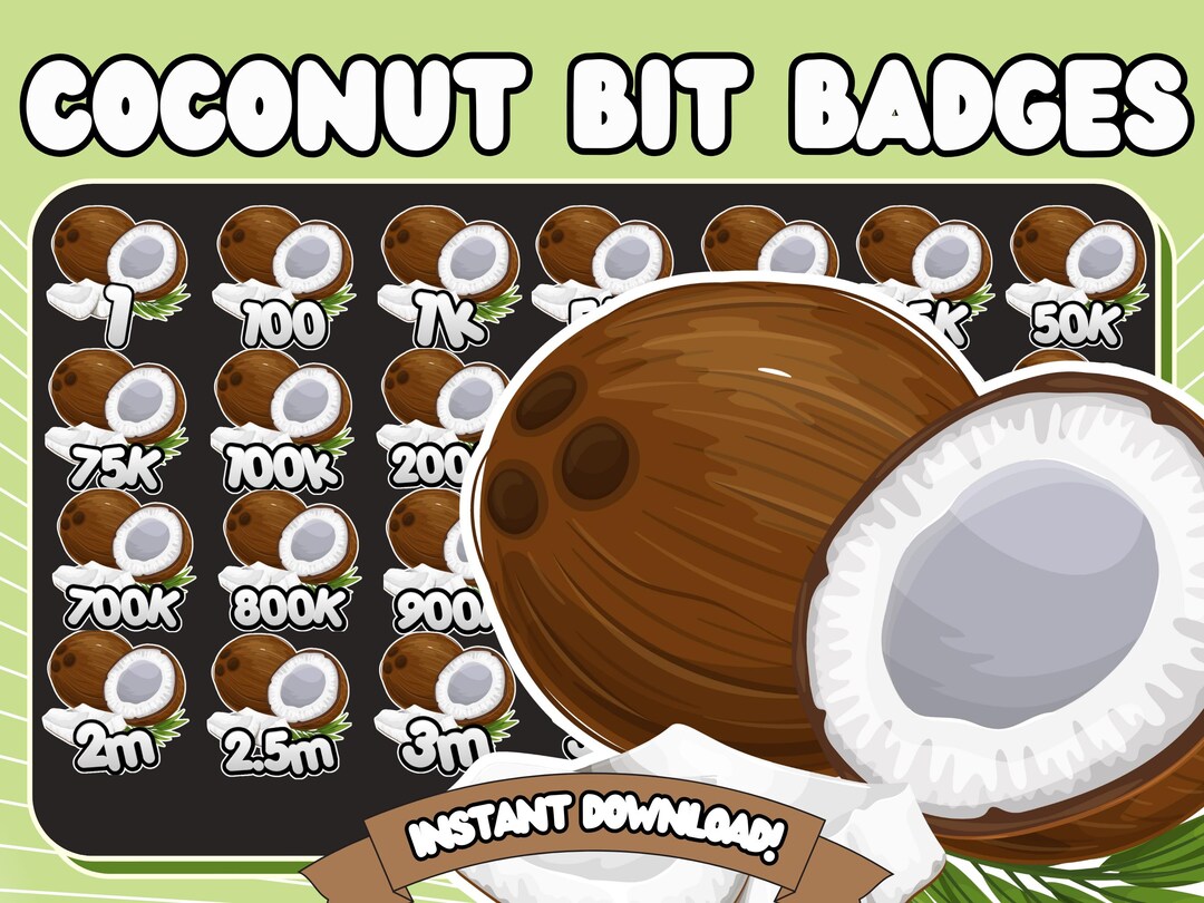 Coconut Bit Badges, Twitch Bits Badges, Cute Food Bits Badges, Chibi ...