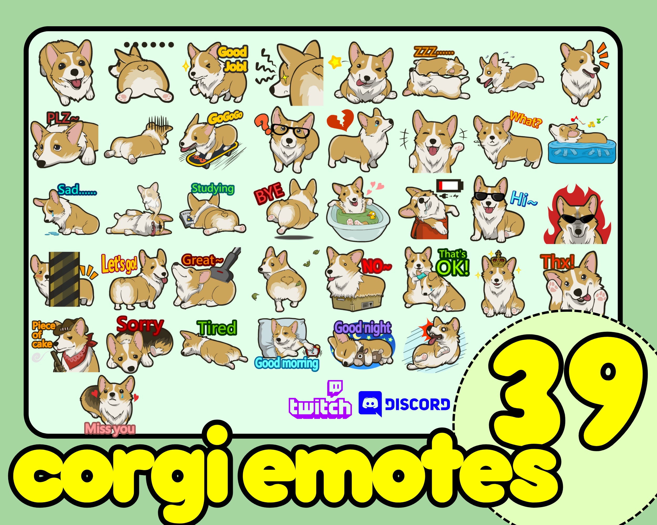 39 Corgi Twitch Emotes Bundle, Corgi Emotes Dog Megapack, Corgi Dog ...