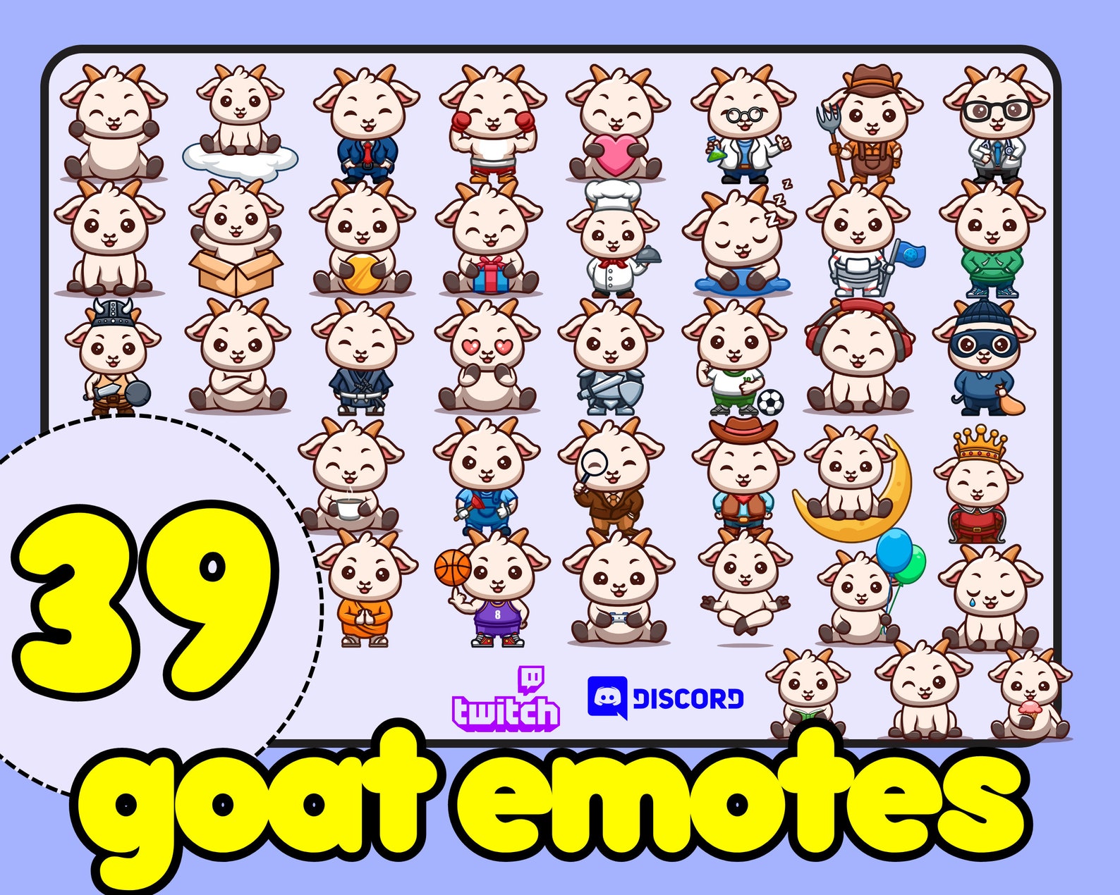 Goat Emotes Cute Goat Twitch Emotes, the GOAT Emotes, Sheep Emotes ...