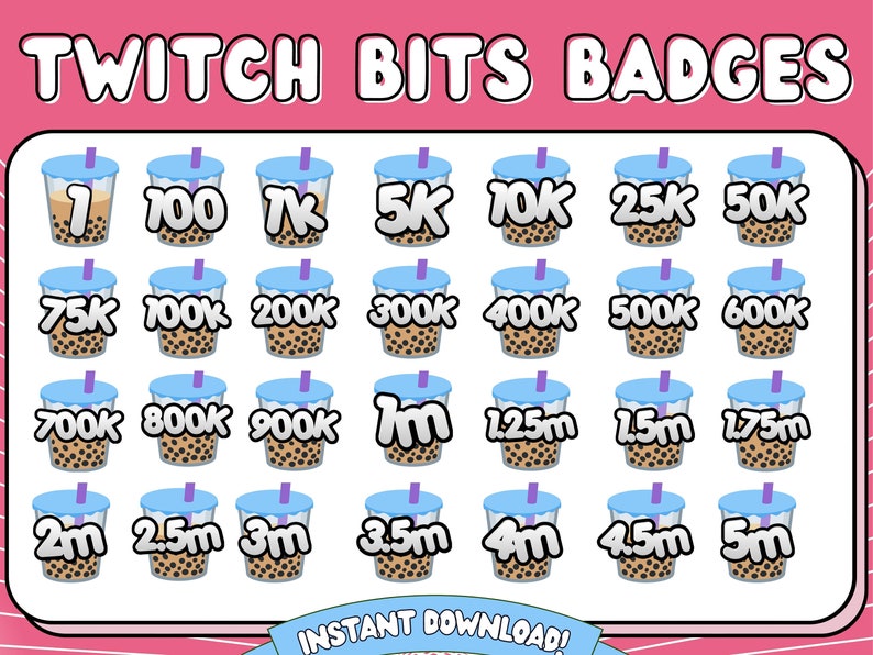 Twitch Bit Badges | Complete Boba Twitch Bit Badges Set | Bubble Tea ...