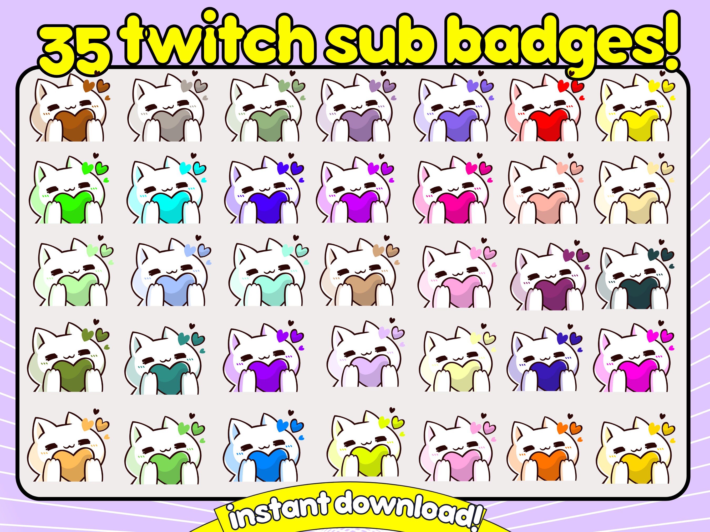 Cat Sub Badges Twitch, Cute Cat Sub Badges, White Cat Sub Badges, Heart ...
